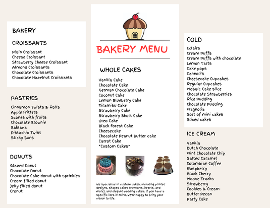 Menu – Kaan's Bakery